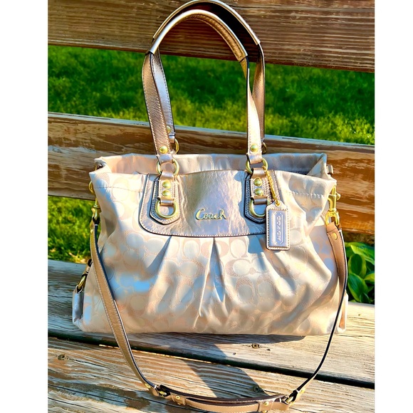 Coach | Bags | Rose Gold Coach Ashley Signature Lurex Carryall | Poshmark